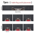 7 Piece Linen Table Runner and Placemats Set, Gray Cat Peeking Behind ...