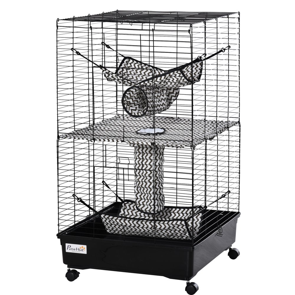 PawHut Small Animal Cage Habitat for Ferret with Wheels Hammocks ...