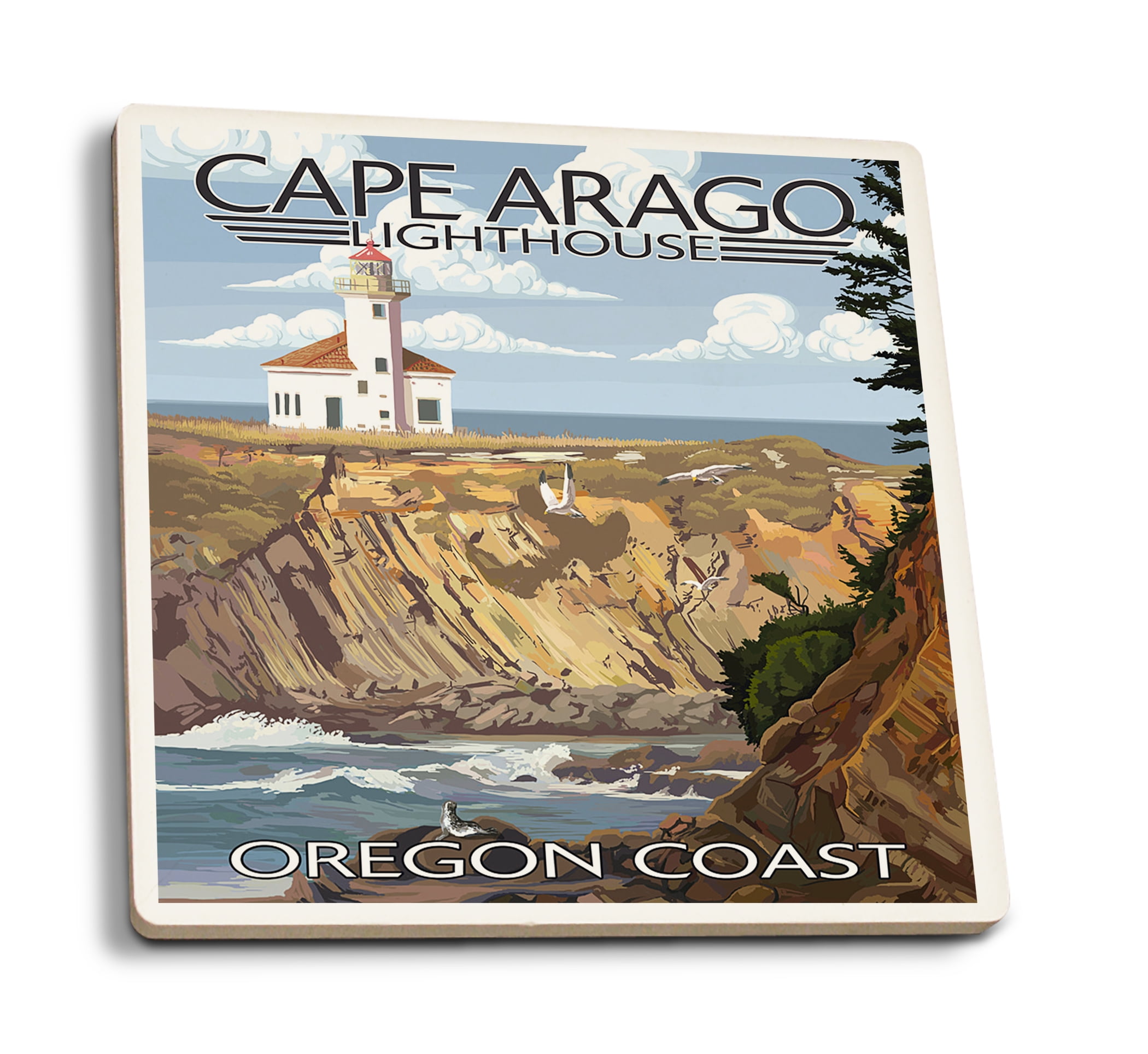 Oregon Coast, Cape Arago Lighthouse (Absorbent Ceramic Coasters Set of ...