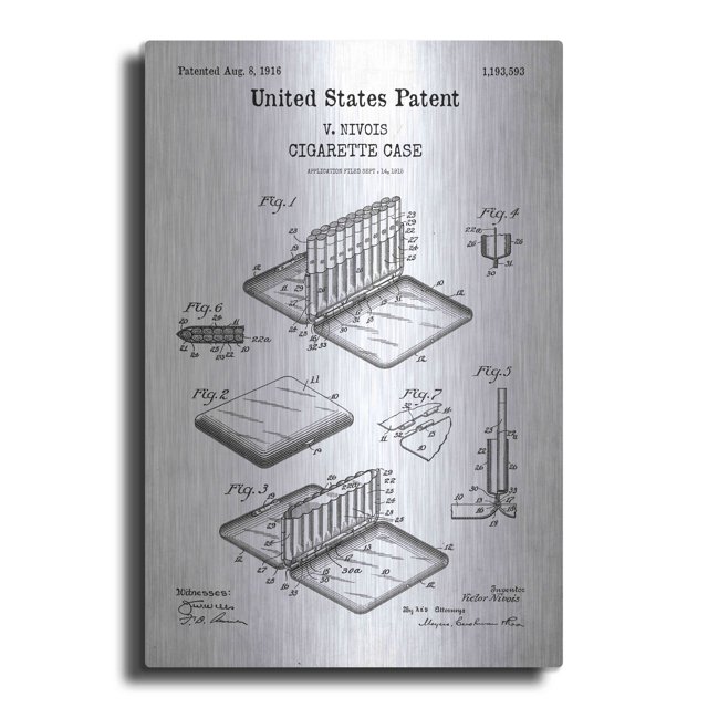 Luxe Metal Art 'Cigarette Case Blueprint Patent White' Acrylic Glass ...