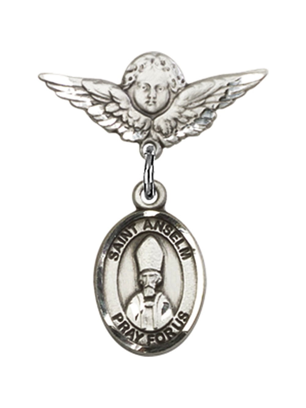Sterling Silver Baby Badge with St. Anselm of Canterbury Charm and ...