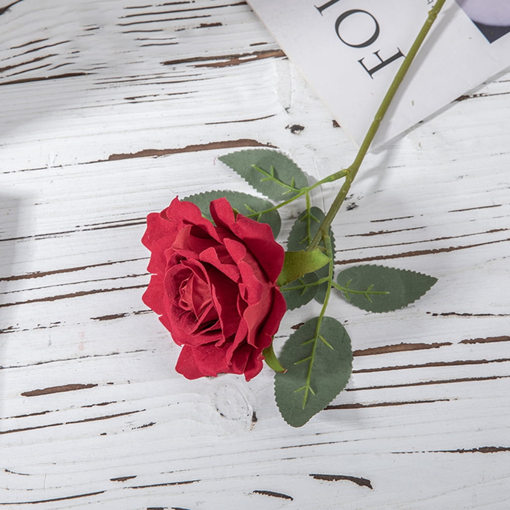 Artificial Flower Blooming Rose Flower Stem with Green Leaves, 11.8 ...