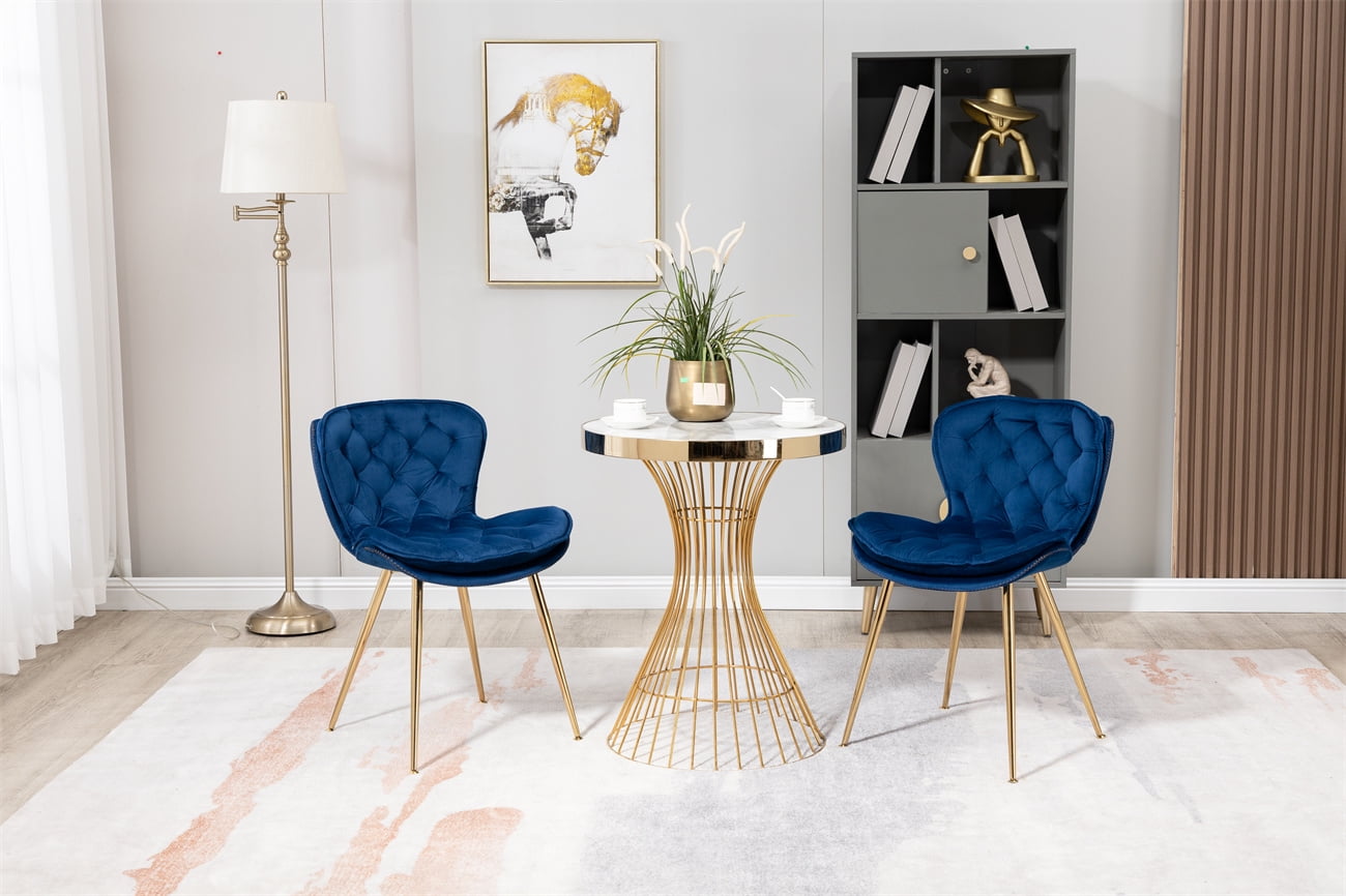 Velvet Dining Chair Set of 2, Tufted Accent Chair with Ring Pull and ...