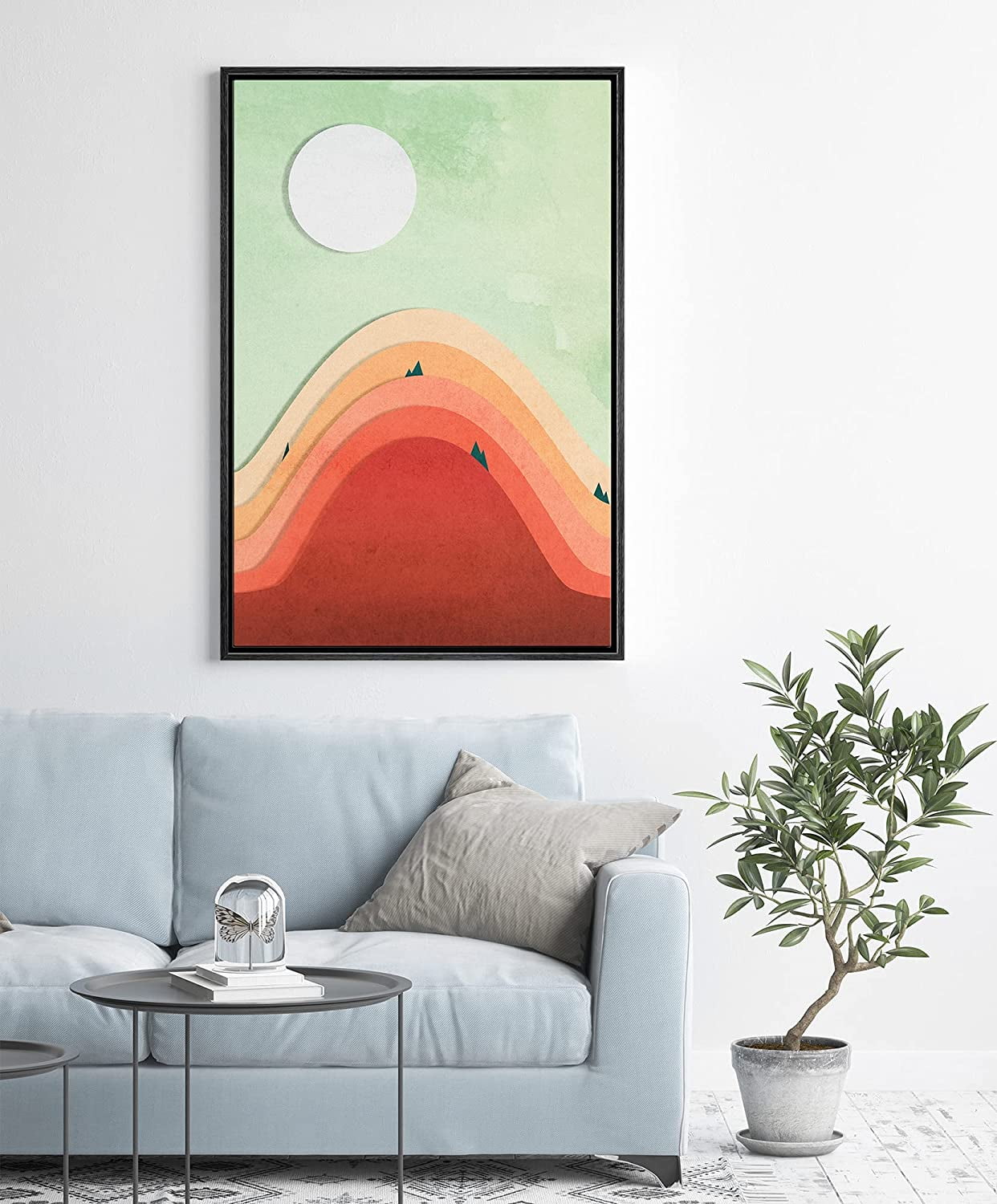 PixonSign Framed Wall Art Print Set Abstract Red and Orange Hill with ...