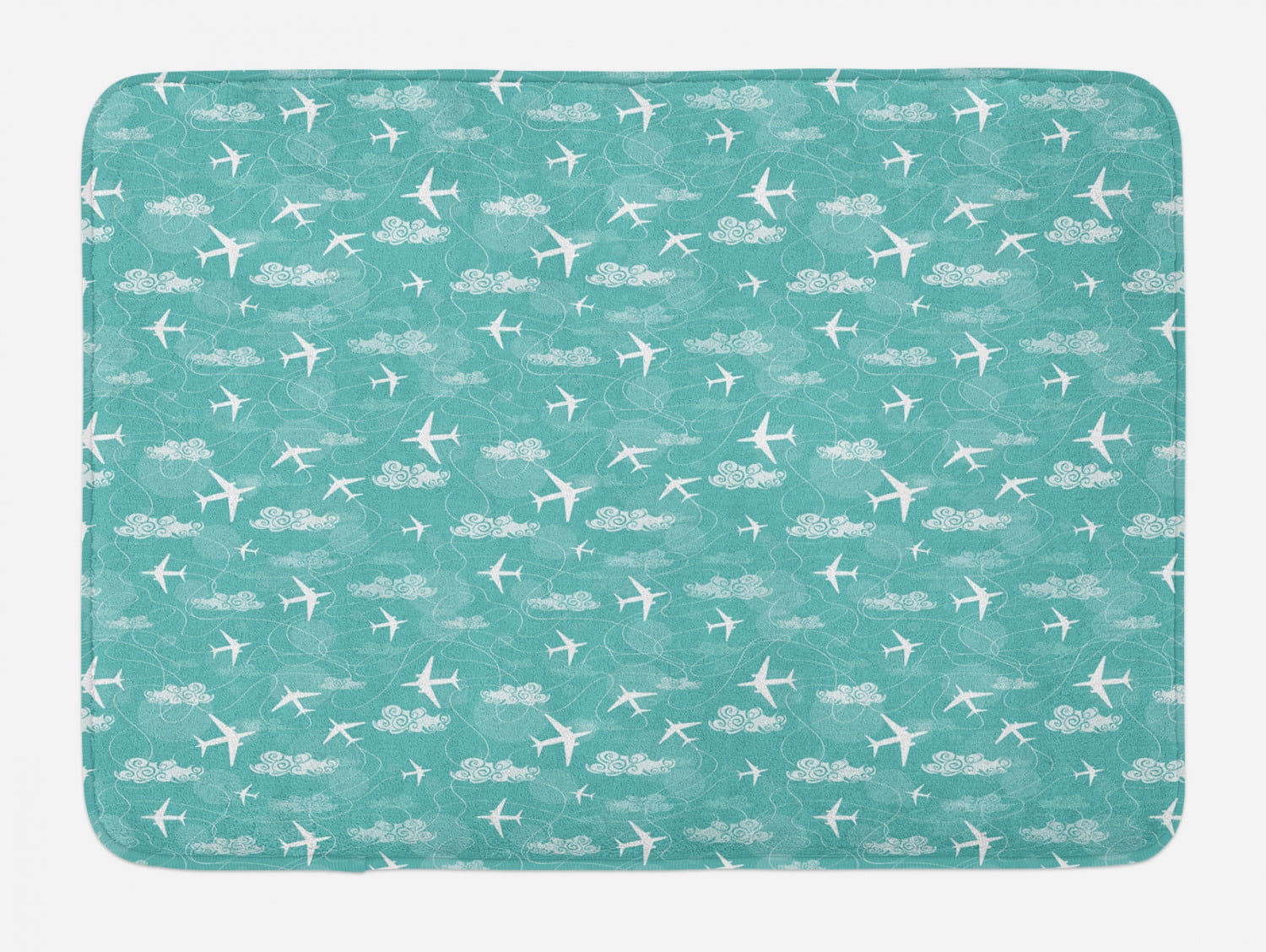 Airplane Bath Mat, Disoriented Flying Jets in Clear Sky with Curly ...