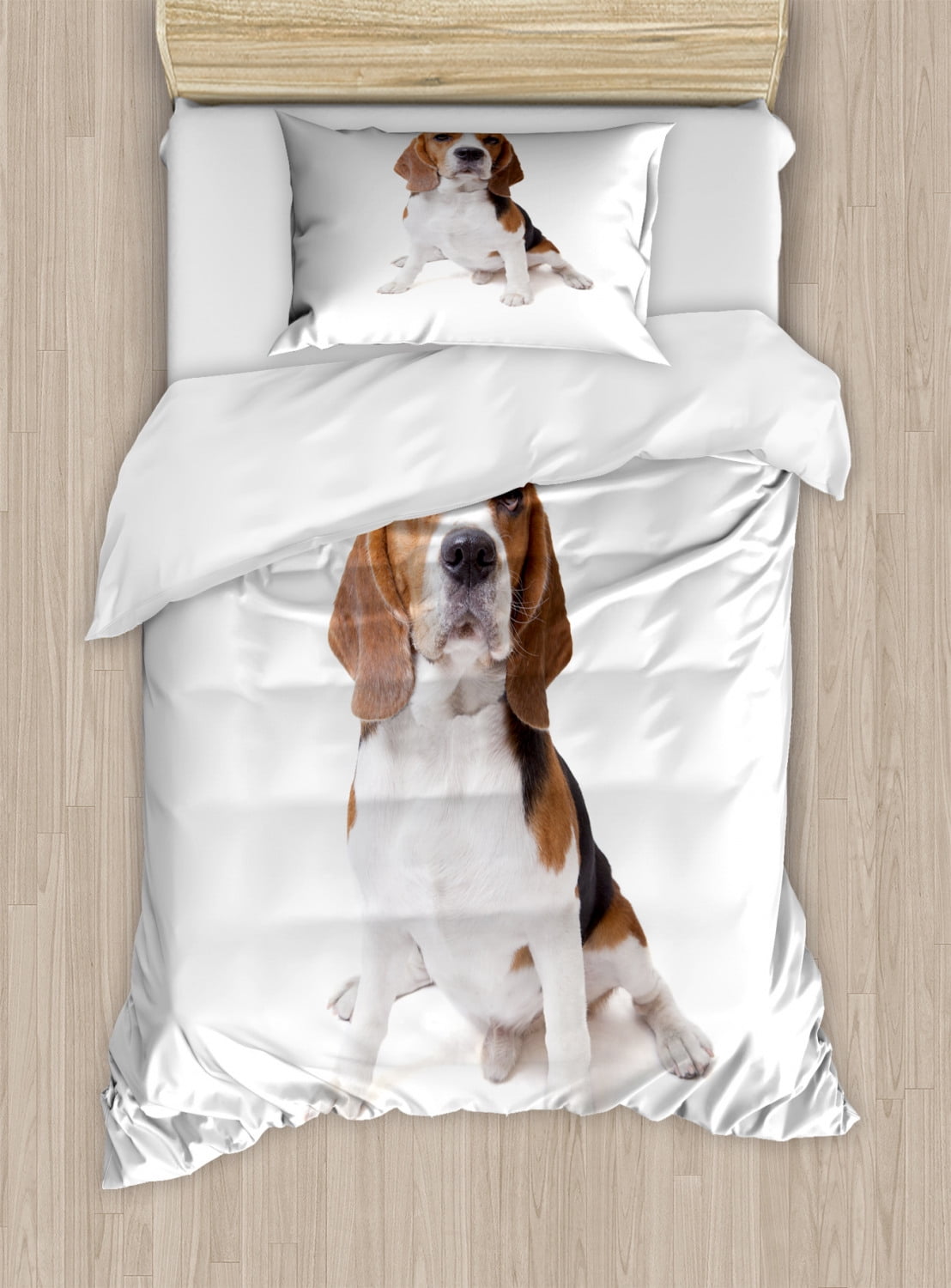 Beagle Duvet Cover Set Twin Size, Beagle Dog Posing Loving Puppy Furry ...