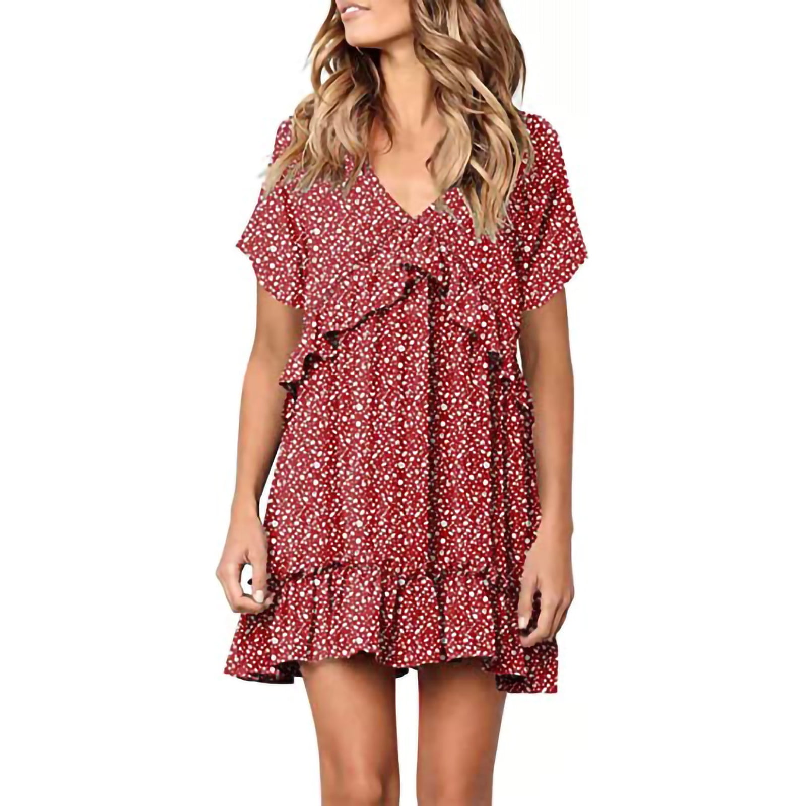 Pntutb Womens Clearance,Women's Dress Dot Print Drees Knee-Length Short ...