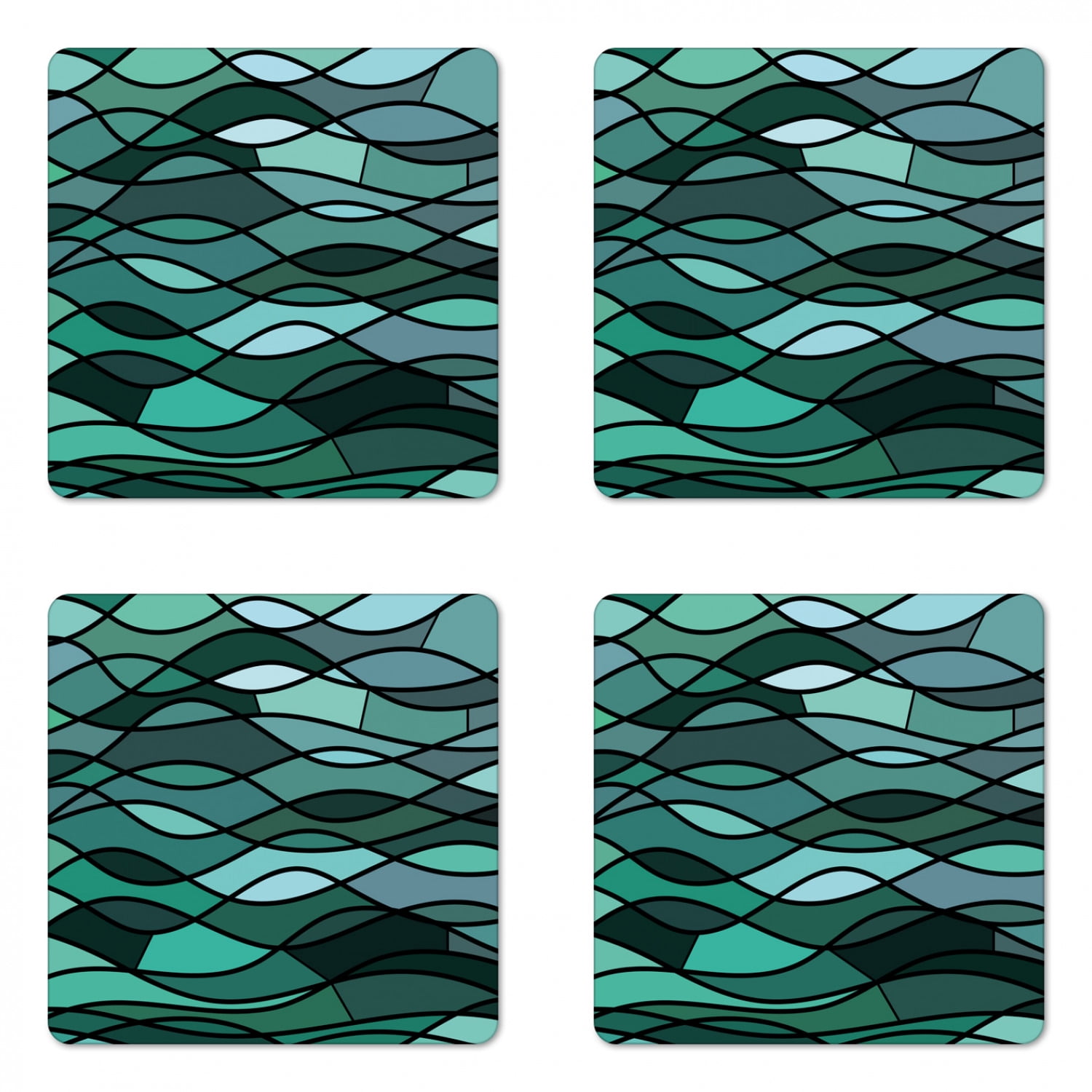 Teal Coaster Set of 4, Abstract Mosaic Waves Ocean Inspired ...