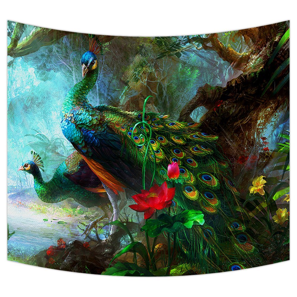 GCKG Charming Peacocks in the Jungle Tapestry Wall Hanging,Wall Art ...