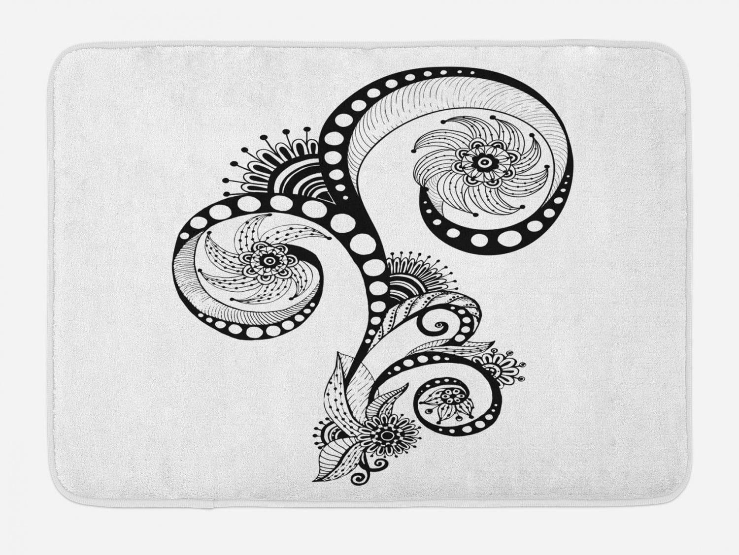 Henna Bath Mat, Mehndi Body Art Doodle in Black and White Abstract ...