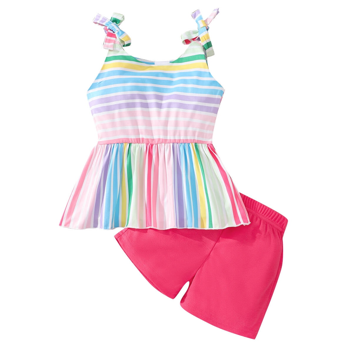 Popshion Toddler Girls Summer Short Set Outfit Rainbow Sleeveless Tops ...