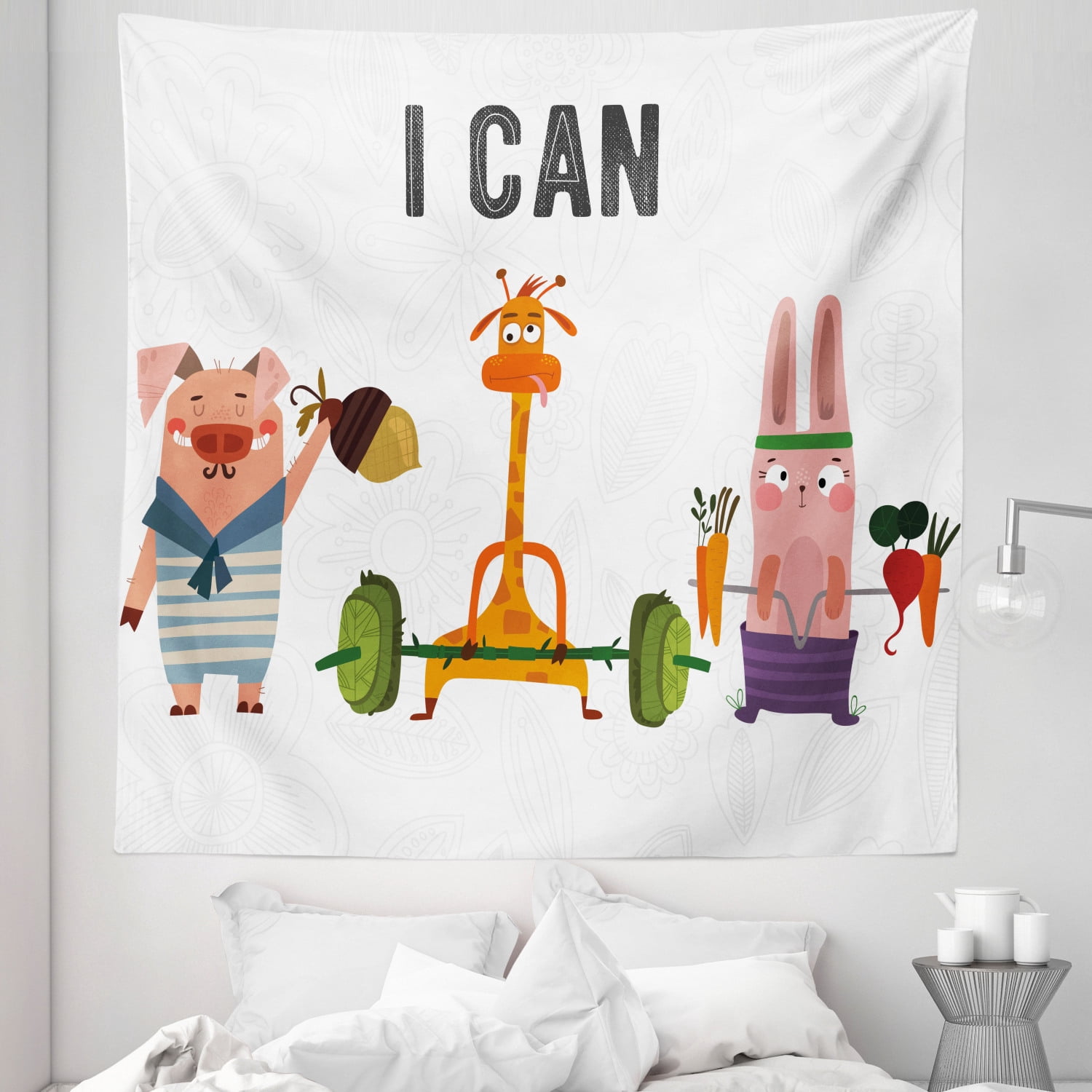 Fitness Tapestry, Pig Rabbit and Giraffe Exercise Summer is Coming ...