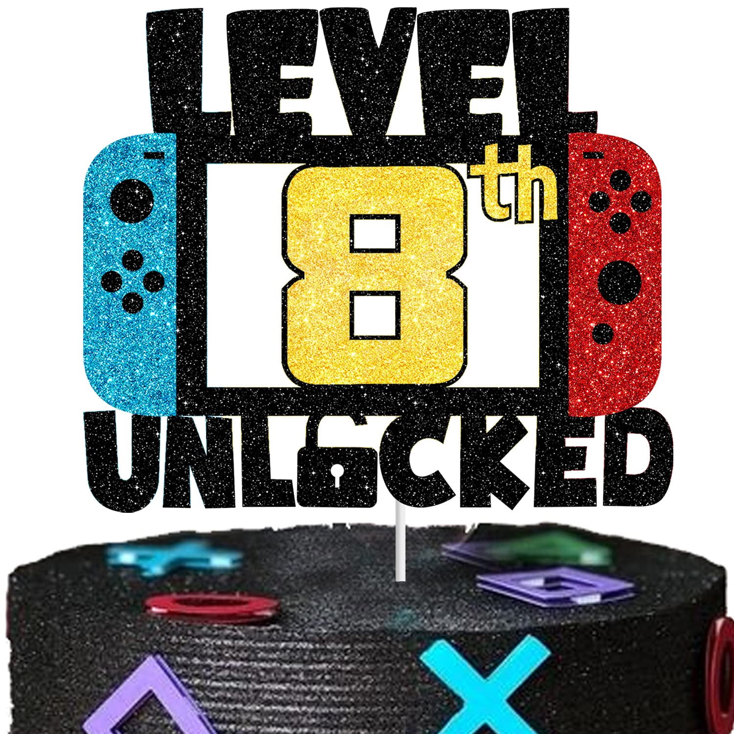 8 LEVEL UNLOCKED Birthday Cake Topper - 8th Happy Birthday Gamepad Cake ...