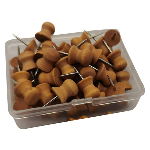 Dark Wooden Push Pins, Wood Thumb Tacks for Cork Boards Map Photos ...
