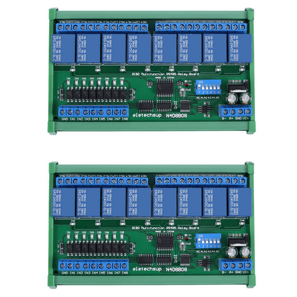 2X DC 24V 8 RS485 Relay Board Modbus RTU UART Remote Control Switch DIN35 Rail Box for PLC ...