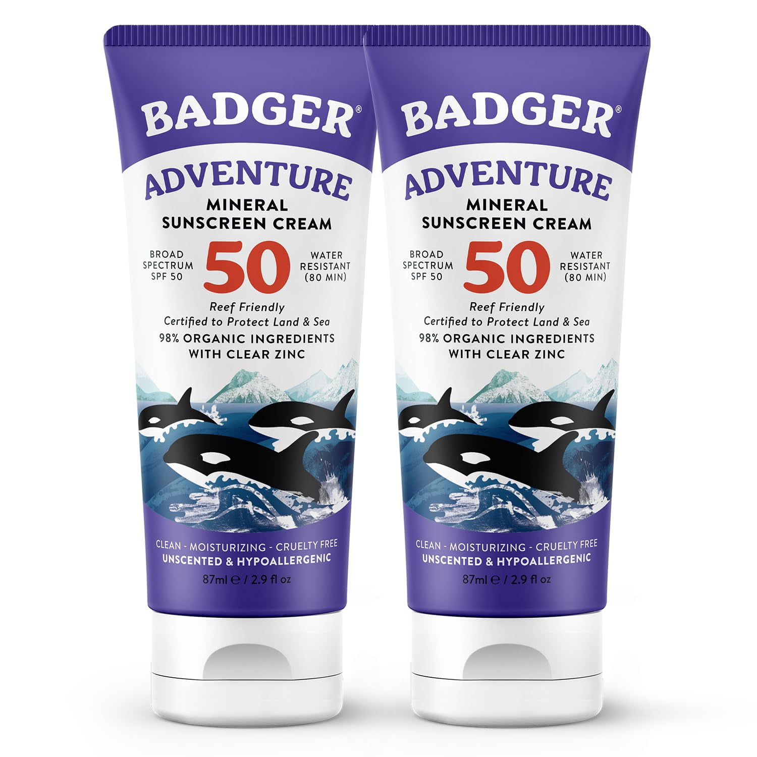Protector solar Badger biodegradable Reef Safe SPF 50, 85 ml, paquete ...