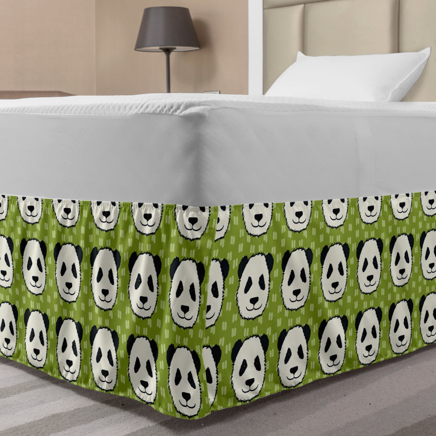 Panda Bed Skirt, Cartoon Funny Hand Drawn Style Panda Bear Heads Animal ...