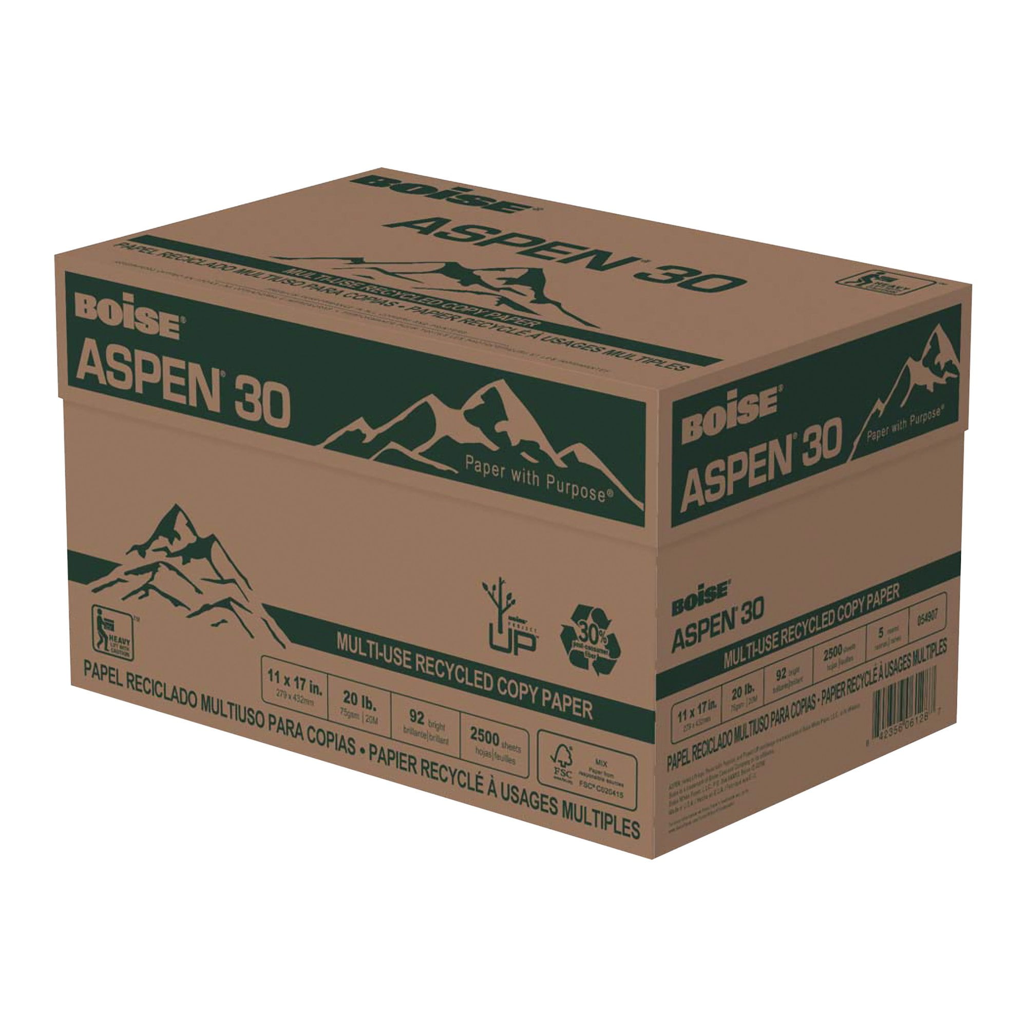 BOISE ASPEN 30% Recycled Multi-Use Copy Paper, 11" x 17", Ledger, 92 ...