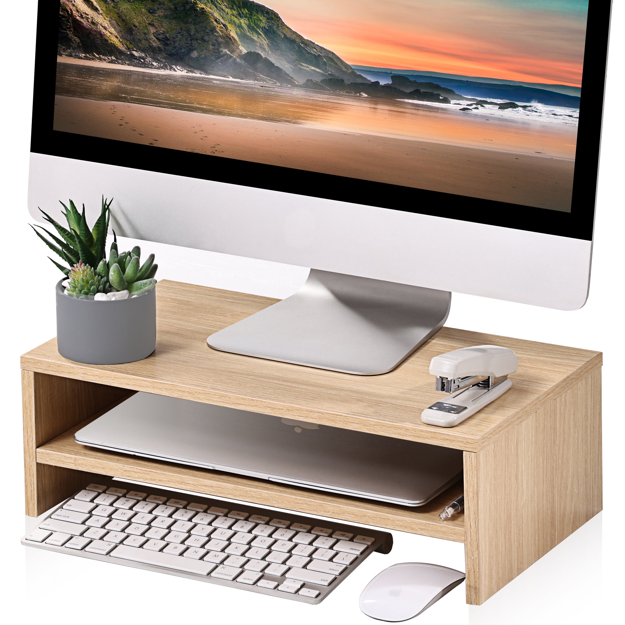 FITUEYES Computer Monitor Stand Clamp Desk TV Shelf Risers 16.7 inch 2 ...