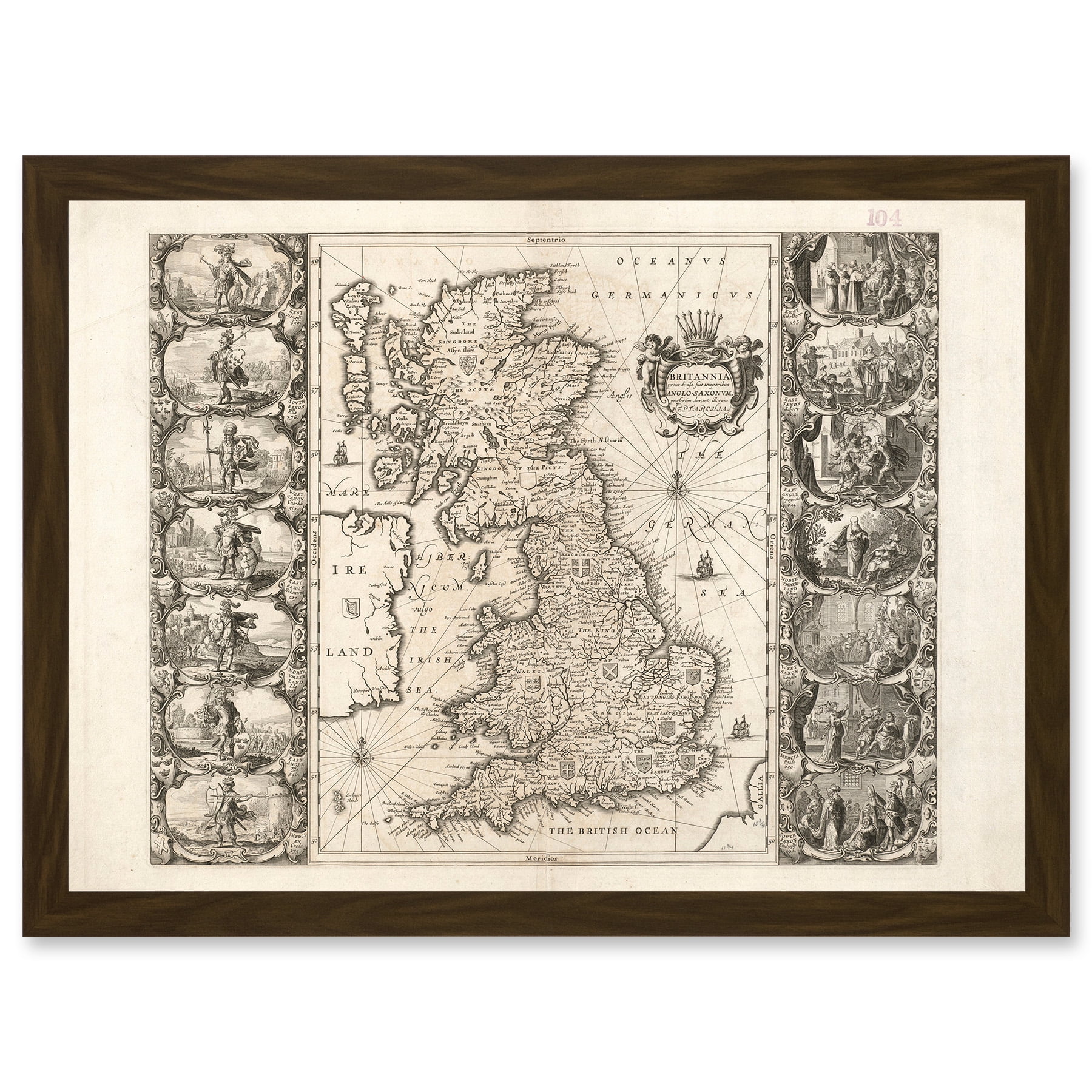 Jansson 17th Century Anglo Saxon Map Britain Brittania Artwork Framed ...