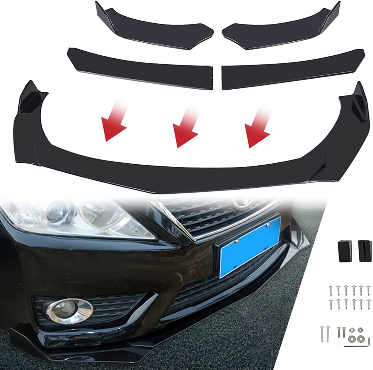 Universal Car Front Bumper Lip Protector Body Spoiler Glossy Black ...