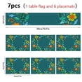 7 Piece Linen Table Runner and Placemats Set, Floral Wreath Circle ...