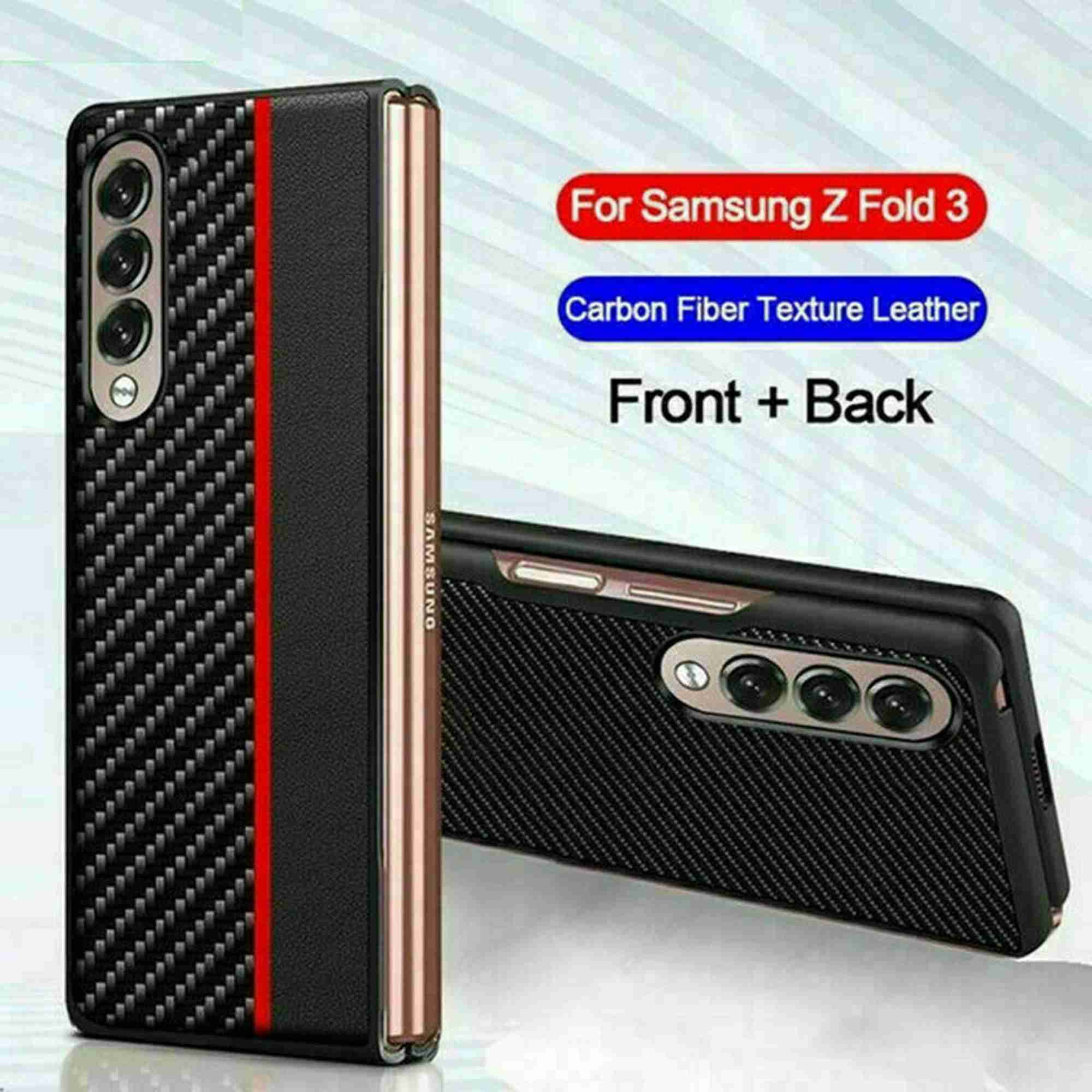 Dteck Samsung Galaxy Z Fold 3 Case, Carbon Fiber Texture Leather Case ...