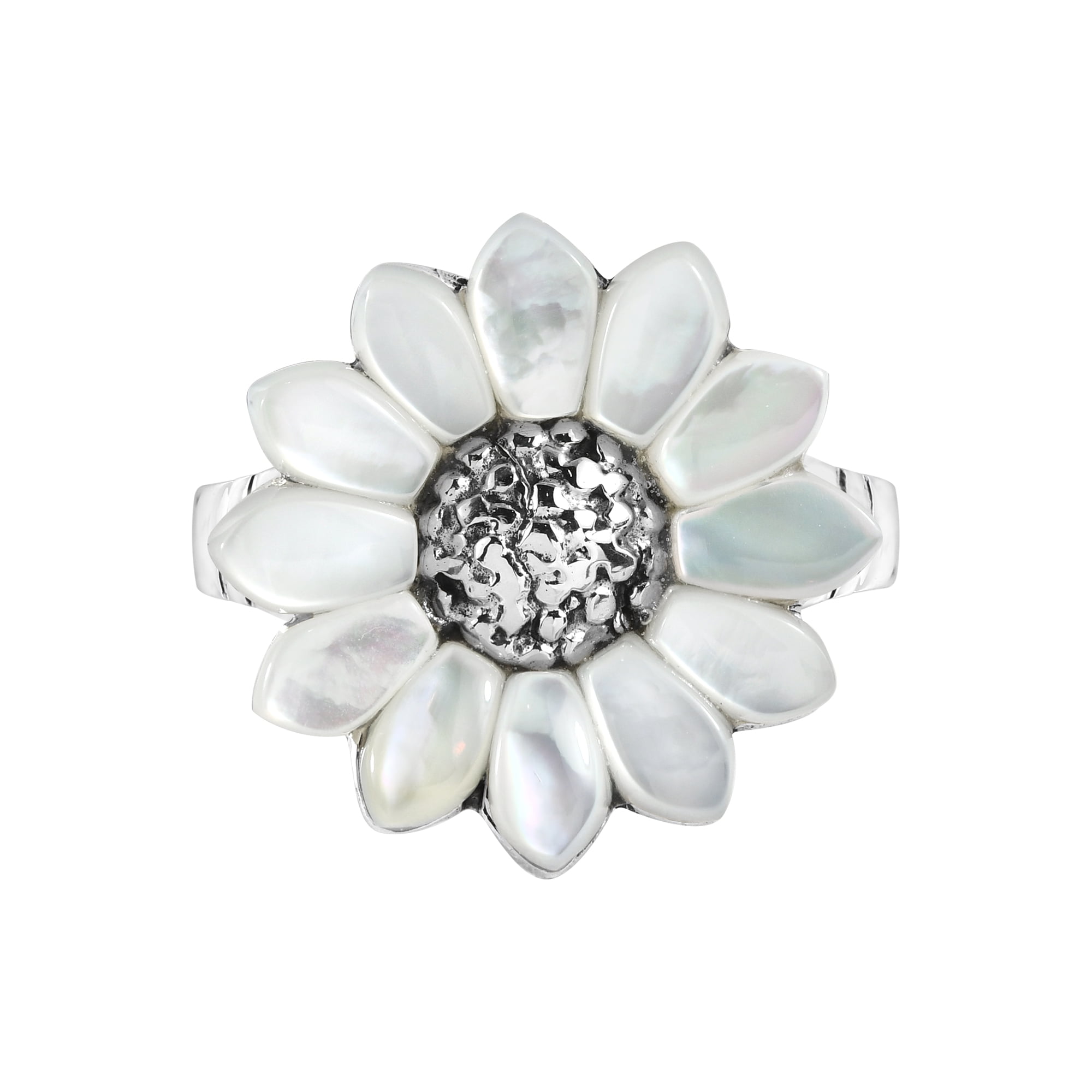 Tropical Sunflower White Seashell Inlays Sterling Silver Ring-8 ...
