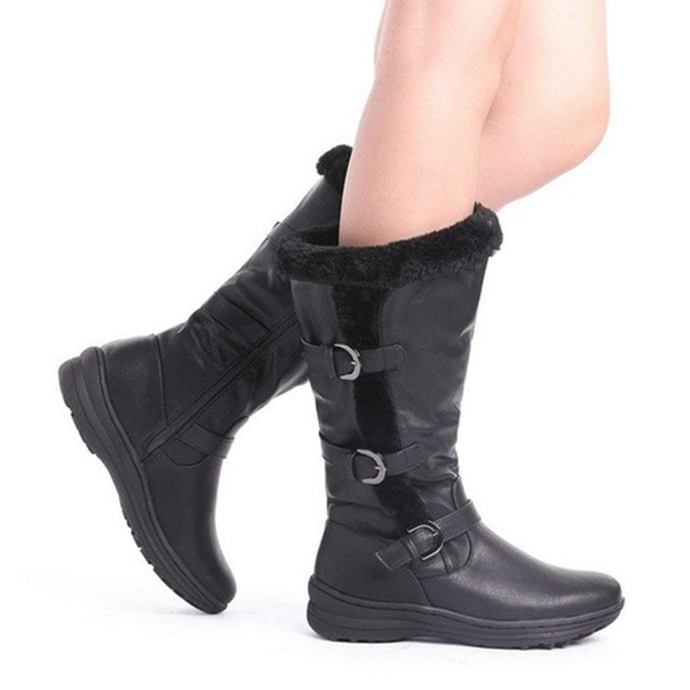 Autumn And Winter Leisure Flat Bottom Snow Boots Warm Plush Leather ...