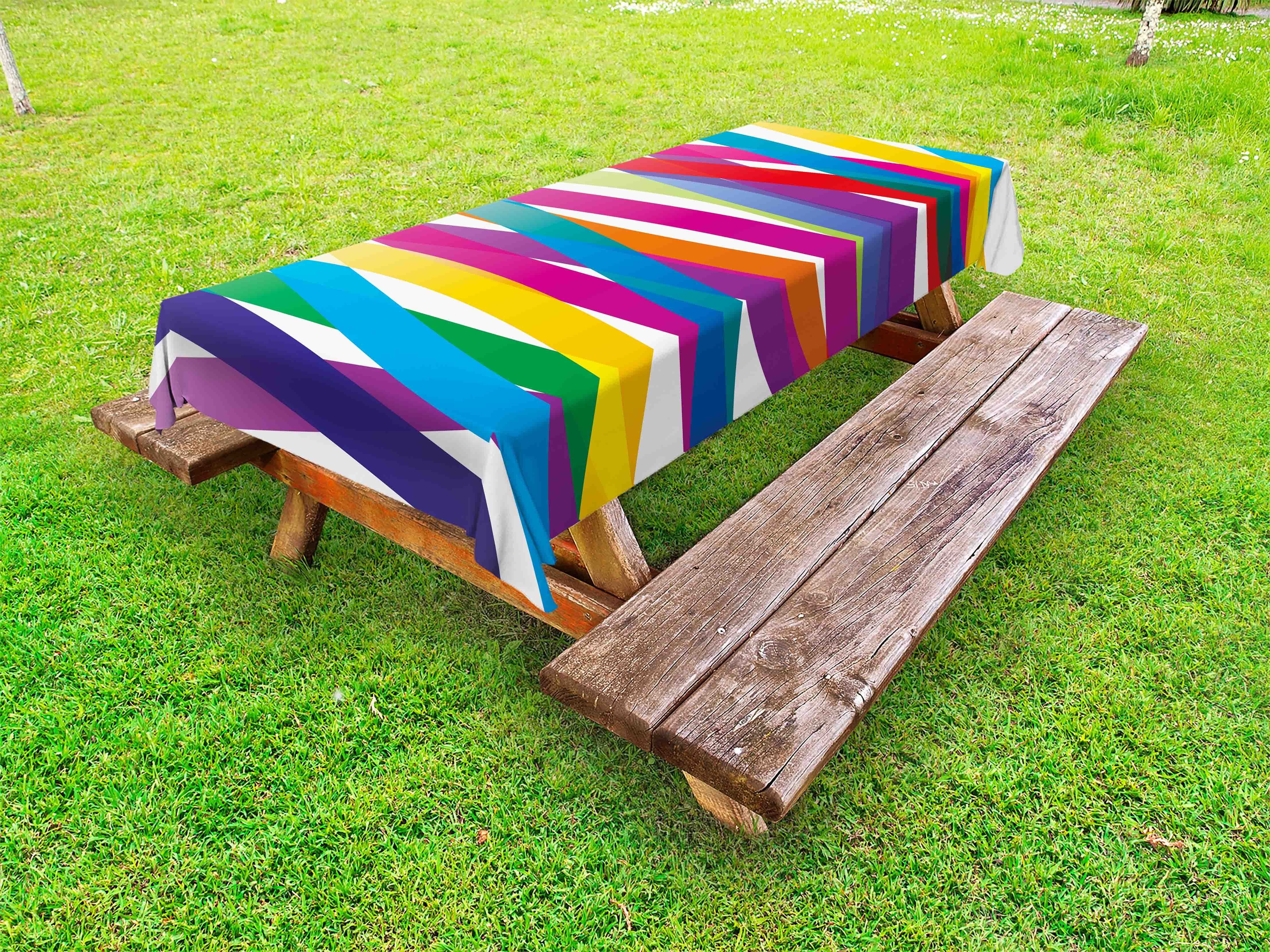 Colorful Outdoor Tablecloth, Multicolor Ribbon Style Abstract Design ...