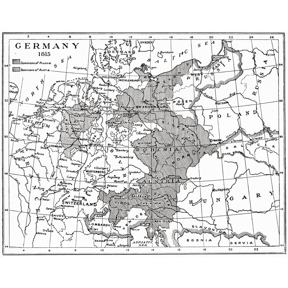 Map of Germany in 1815 after the Congress of Vienna. From Hutchinson's ...