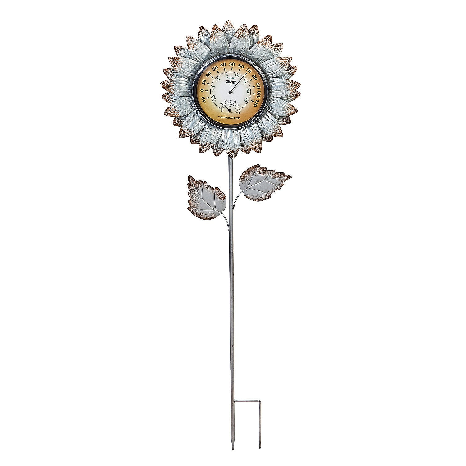 Evergreen Flag Beautiful Gold Galvanized Flower Thermometer Garden ...
