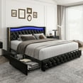 Homfa Queen Size LED Bed Frame with 4 Storage Drawers, PU Leather ...