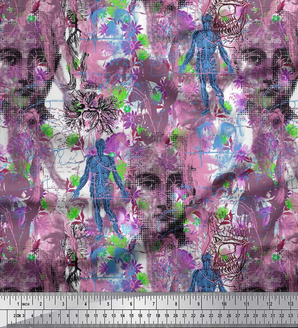 Soimoi Satin Silk Fabric Human Body & Skull Halloween Print Fabric by ...