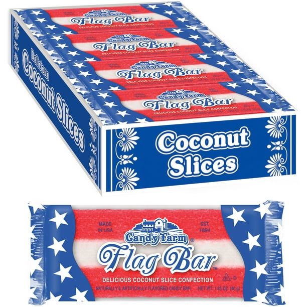 Flag Bar Coconut Candy Slices (24 Red & White striped coconut bars in a ...