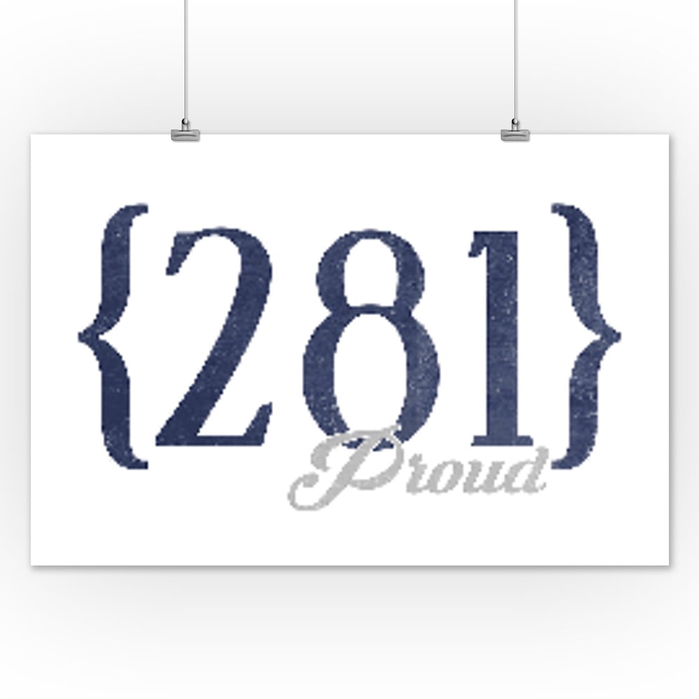 Houston, Texas - 281 Area Code (Blue) - Lantern Press Artwork (12x18 ...