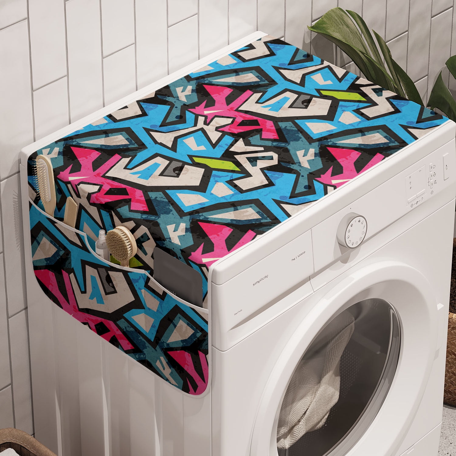 Grunge Washing Machine Organizer, Street Art Theme with Colorful ...