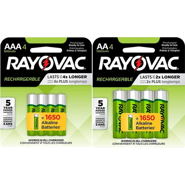 Rayovac Rechargeable 4 AA 1350mAh and 4 AAA 600mAh NiMH Batteries ...