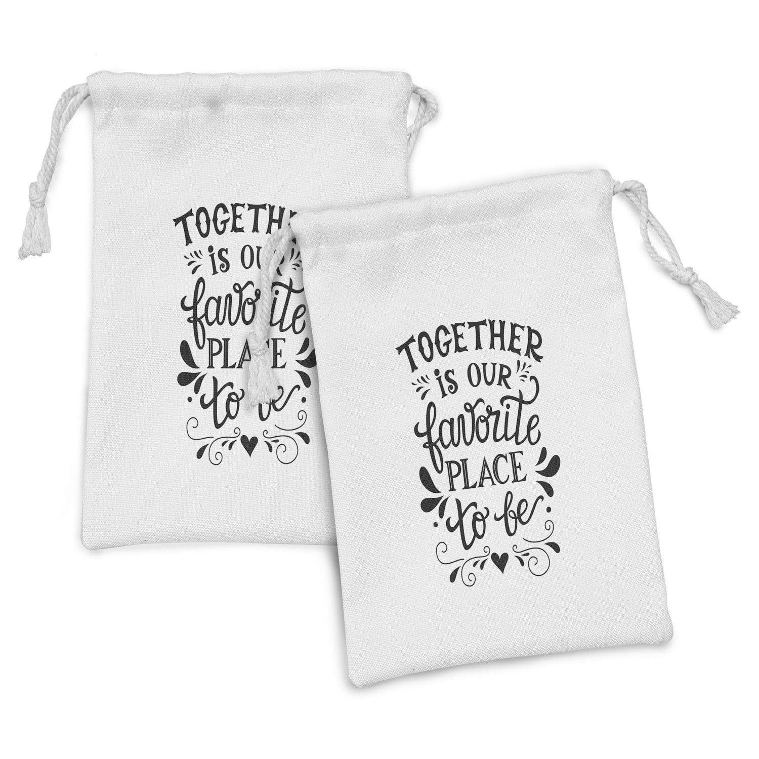 Saying Fabric Pouch Set of 2, Monochrome Romantic and Family Saying ...