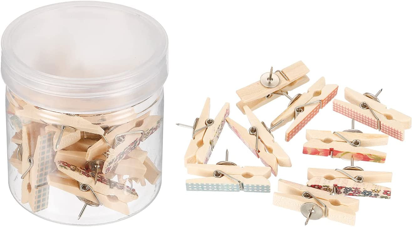 Wooden Push Pins, 20 Pack Thumb Tacks Wood Pin Clips for Office ...