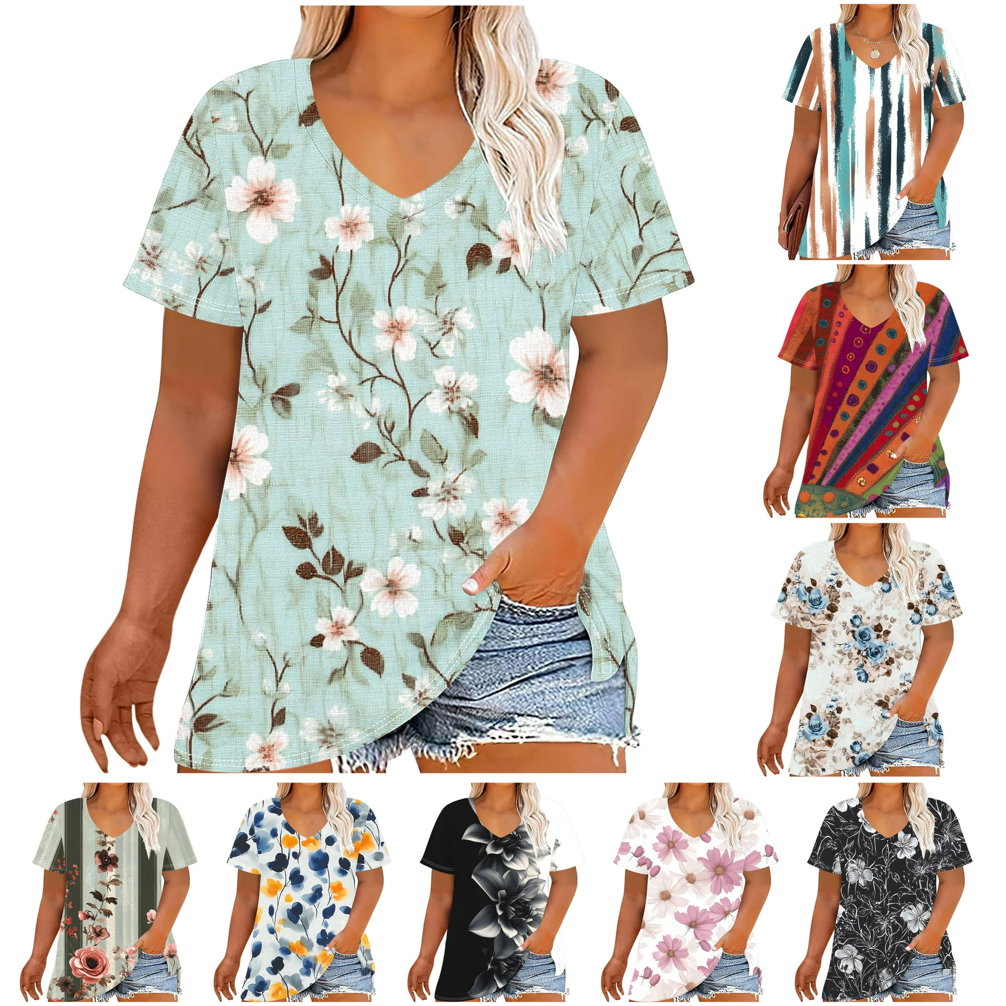 Click here for Ddapj Pyju Womens Plus Size T-Shirts Colorful Stri... prices