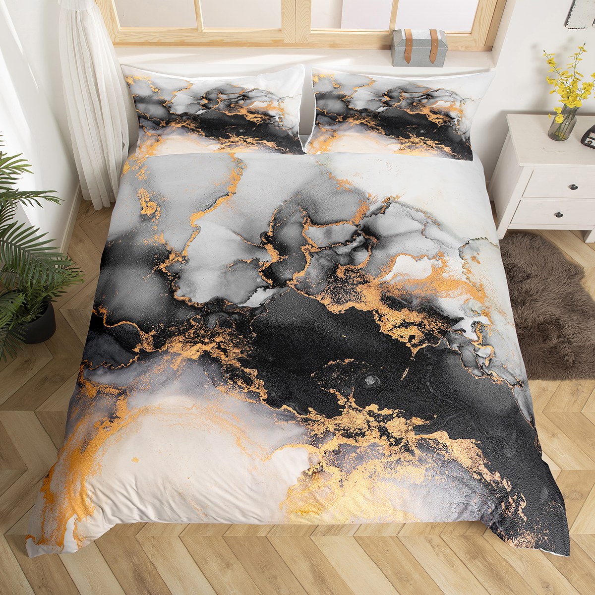 YST Black Marble Bedding Sets Twin Abstract Art Comforter Cover, Grey ...
