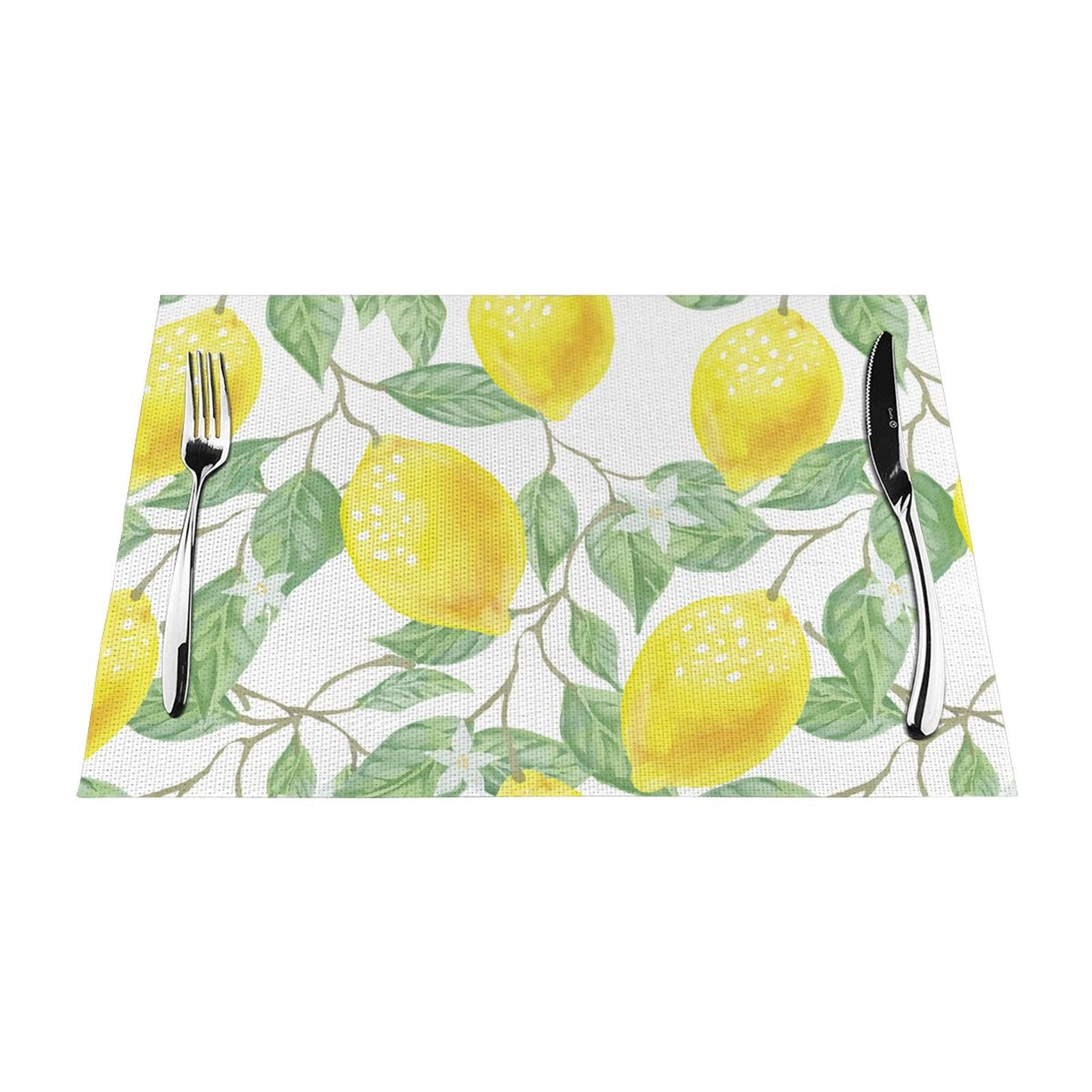 XMXT 6 Pcs Woven Placemats, Fruit Lemon Art Pattern Stain Resistant Anti-Skid Placemat for ...