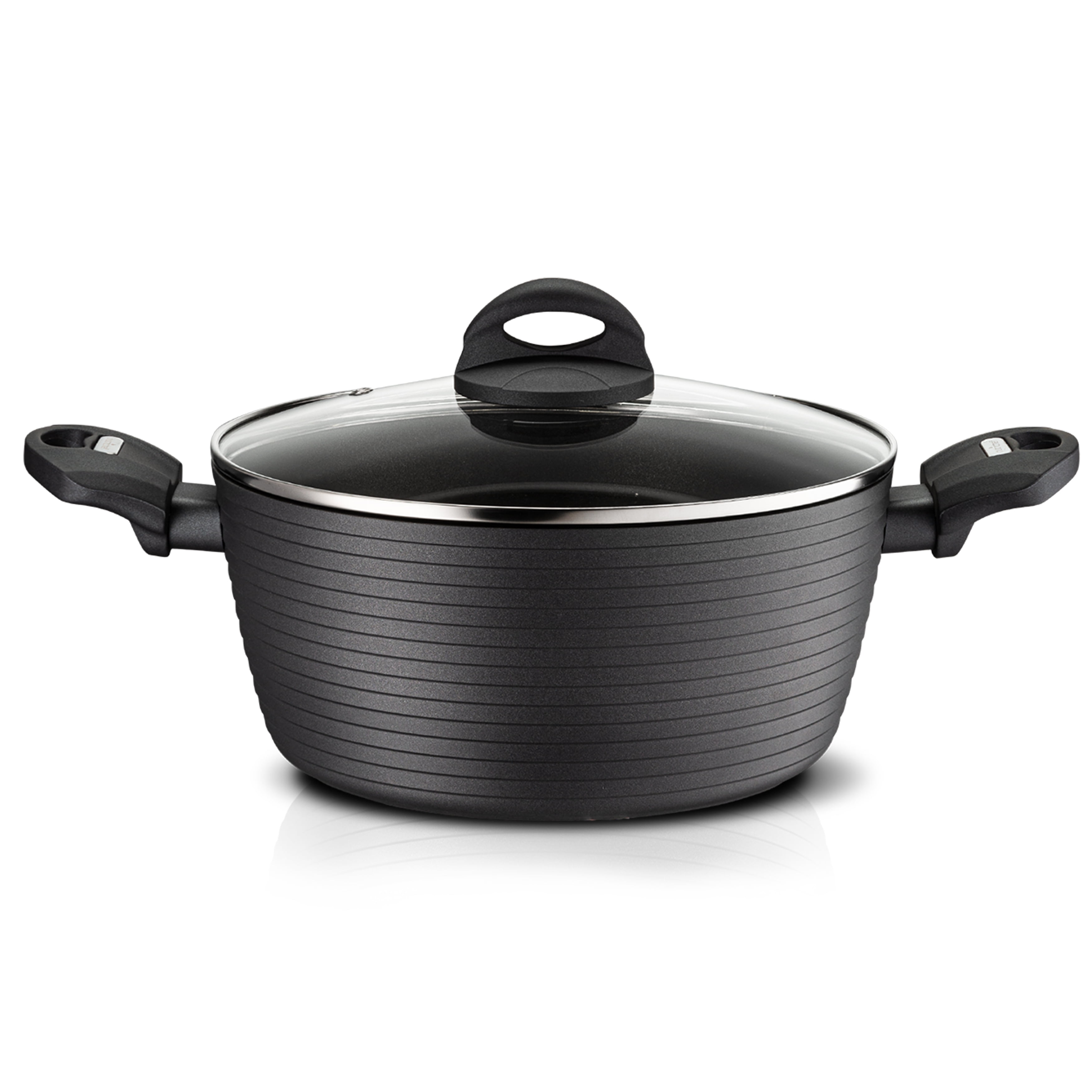 NutriChef Cooking Pot with Lid - Non-Stick Cookware with Metallic Ridge ...