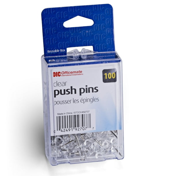 Officemate OIC Push Pins in Reusable Box, Clear, 100/Box (92707 ...