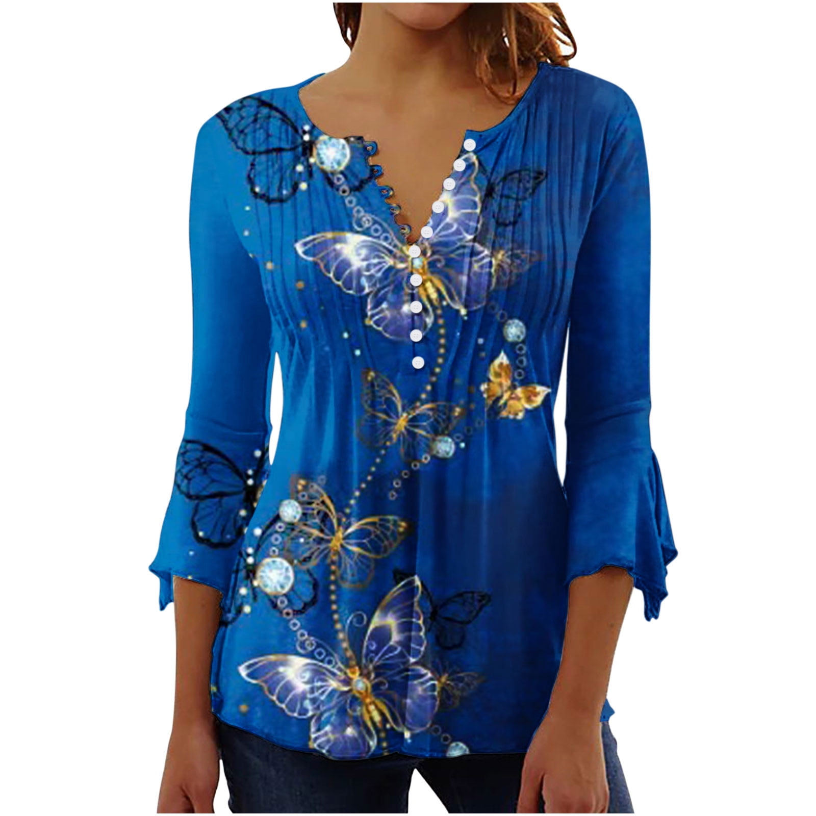 Lovskoo Womens Floral Print Tops Women‘s Summer Sexy Fold Printed