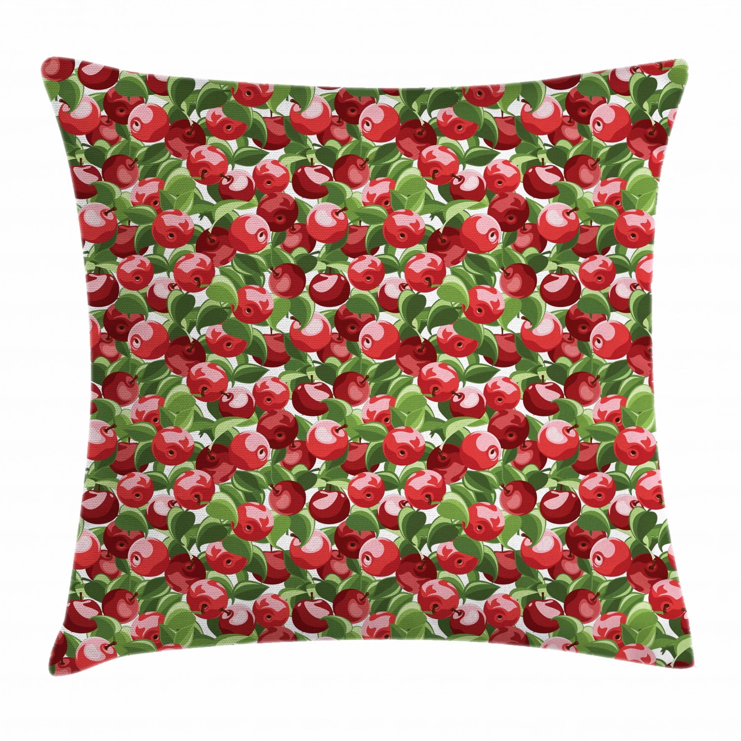 Apple Throw Pillow Cushion Cover, Red Apples and Green Leaves Organic ...