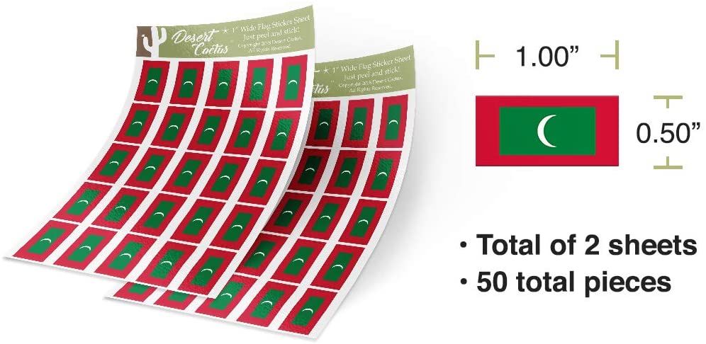 Buy Maldives Country Flag Sticker Decal 1 Inch Rectangle Two Sheets 50 ...