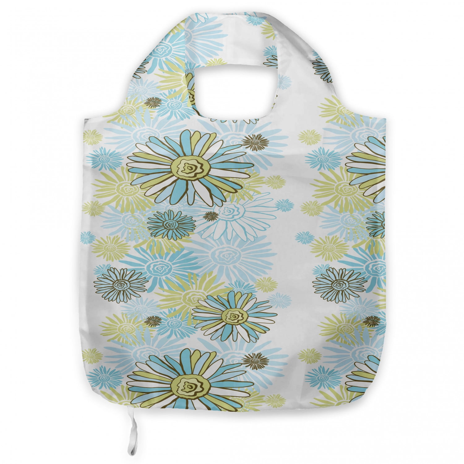 Turquoise Reusable Grocery Bag, Chamomiles Flower Blossom Wildflower ...
