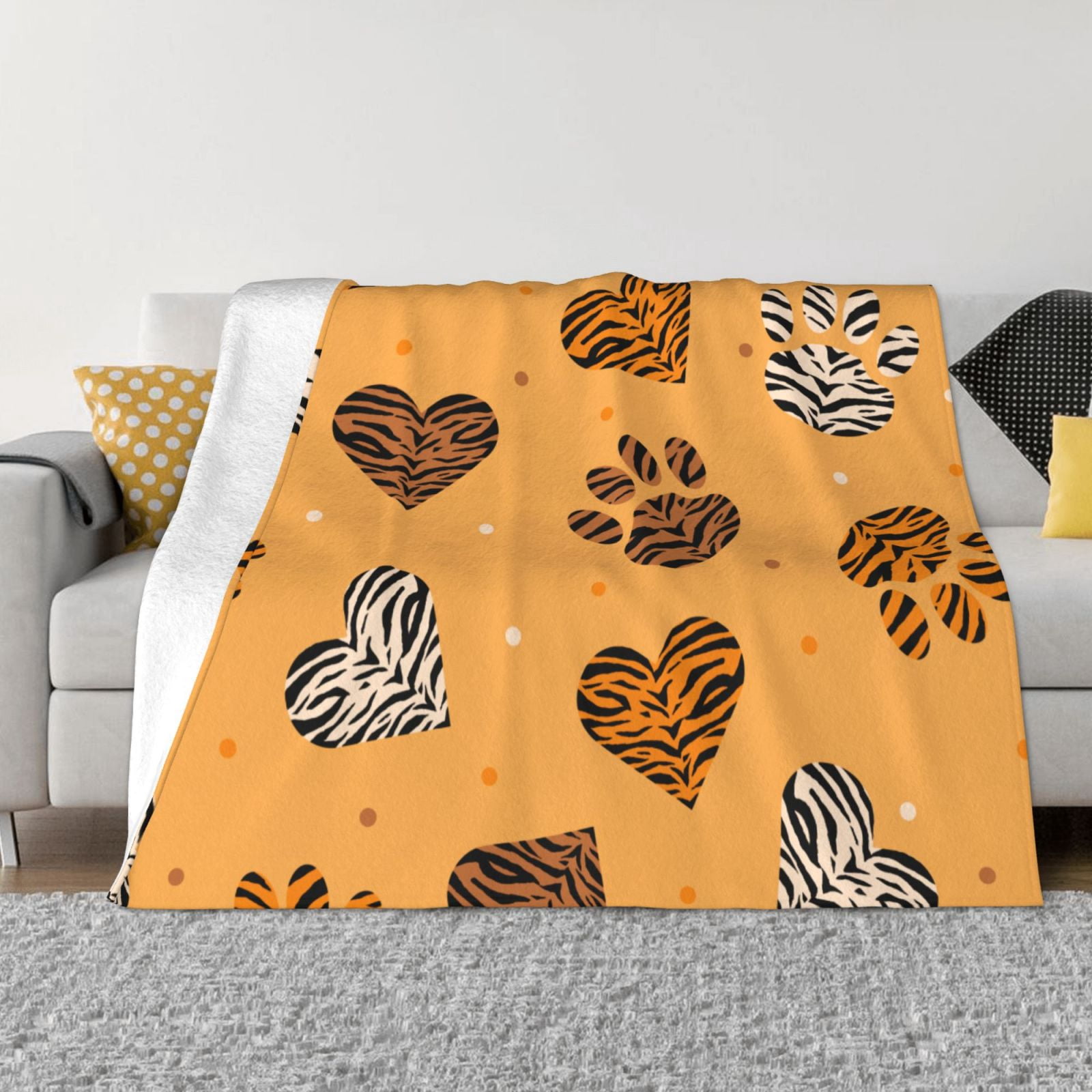 XMXT Throw Blanket, Leopard Print Love Paw Prints Machine Washable ...
